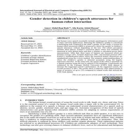 Gender detection in children’s speech utterances for human-robot interaction | PDF | Digital ...