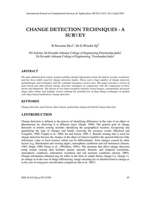 Performance analysis of change detection techniques for land use land ...