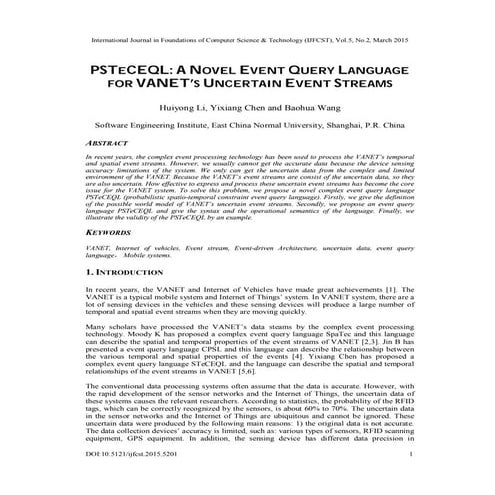 Psteceql A Novel Event Query Language For Vanets Uncertain Event Streams Pdf