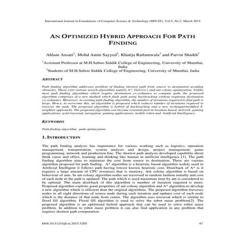 An Optimized Hybrid Approach For Path Finding Pdf