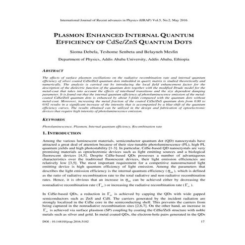 PLASMON ENHANCED INTERNAL QUANTUM EFFICIENCY OF CdSe/ZnS QUANTUM DOTS | PDF