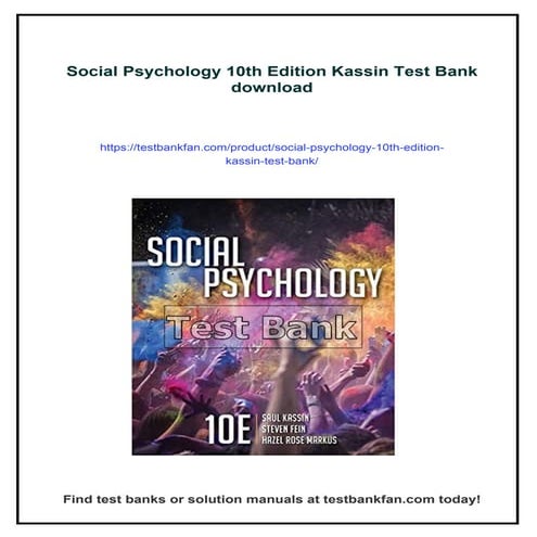 Social Psychology 10th Edition Kassin Test Bank | PDF