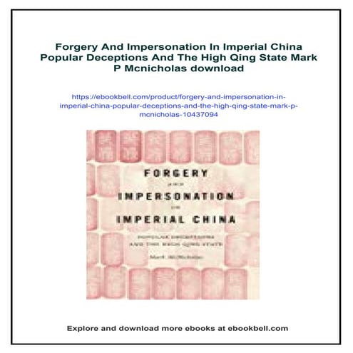 Forgery And Impersonation In Imperial China Popular Deceptions And The ...