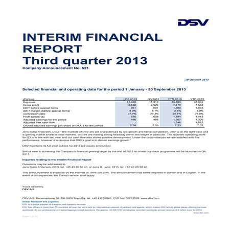 521 announcement 29102013 interim financial report q3 2013 | PDF