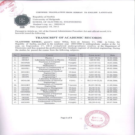 Transcript of academic records and certificate | PDF