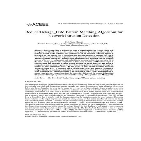 Reduced Merge Fsm Pattern Matching Algorithm For Network Intrusion Detection Pdf