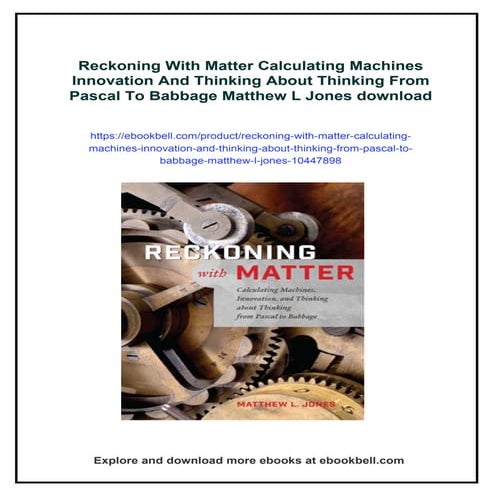 Reckoning With Matter Calculating Machines Innovation And Thinking ...