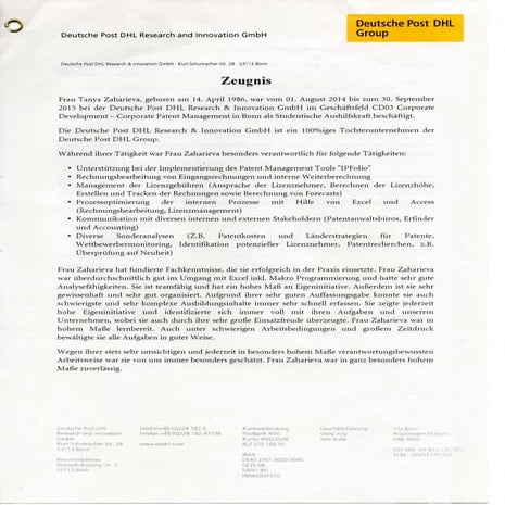 Zeugnis Deutsche Post Werkstudent001 | PDF