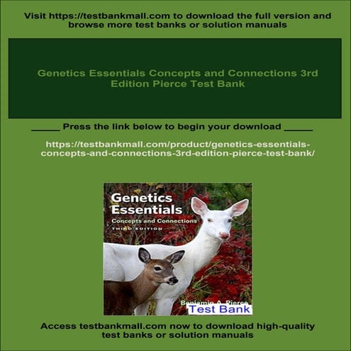 Genetics Essentials Concepts and Connections 3rd Edition Pierce Test ...