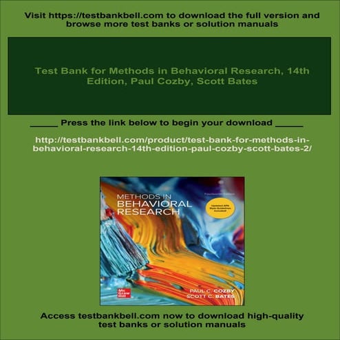 Test Bank for Methods in Behavioral Research, 14th Edition, Paul Cozby ...