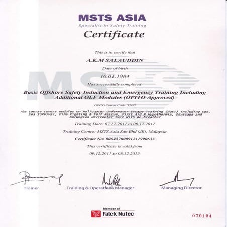 BOSIET Certificate. | PDF