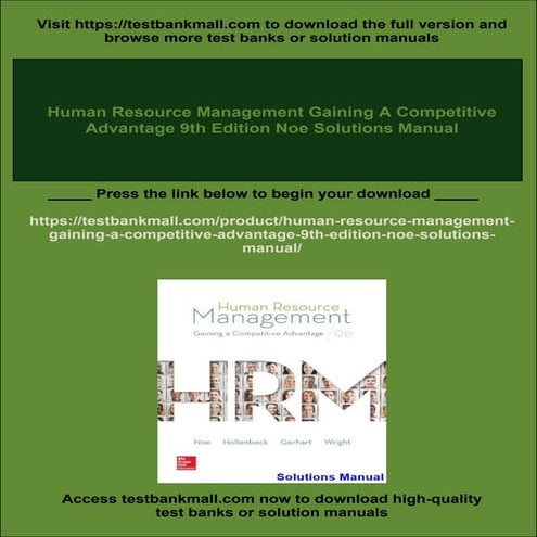 Human Resource Management Gaining A Competitive Advantage 9th Edition Noe Solutions Manual | PDF