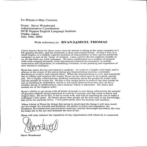 Reference Letter - Woodward | PDF