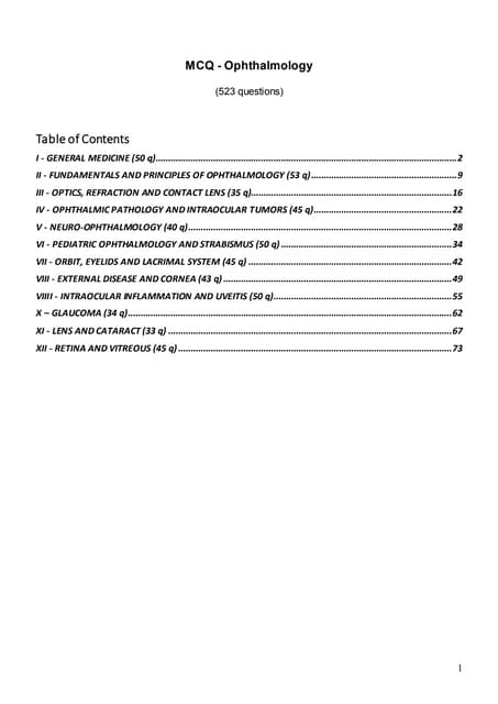 118 ophthalmology Questions & Answers - MCQ | PDF