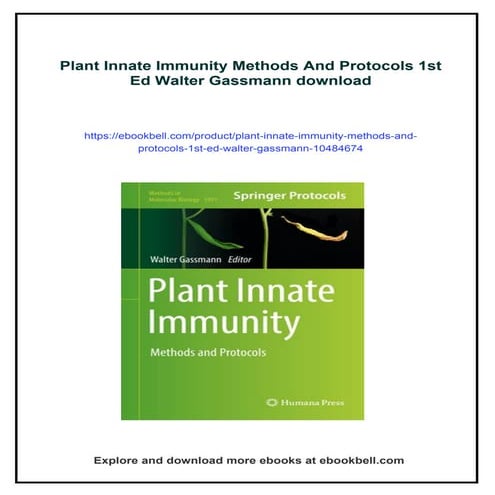 Plant Innate Immunity Methods And Protocols 1st Ed Walter Gassmann | PDF