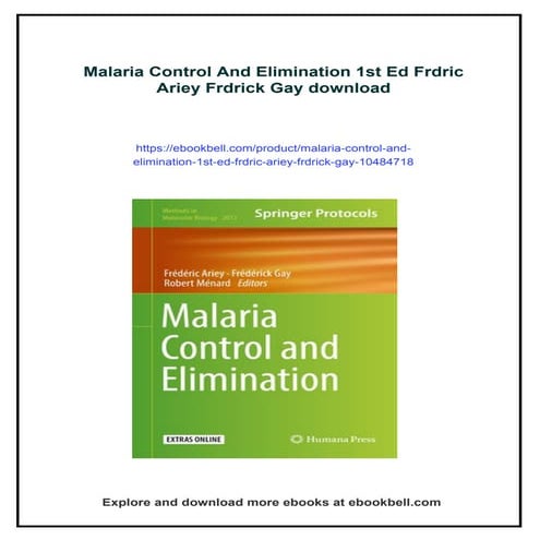 Malaria Control And Elimination 1st Ed Frdric Ariey Frdrick Gay | PDF