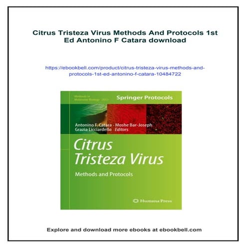 Citrus Tristeza Virus Methods And Protocols 1st Ed Antonino F Catara | PDF