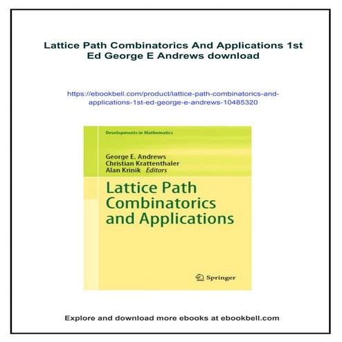 Lattice Path Combinatorics And Applications 1st Ed George E Andrews | PDF