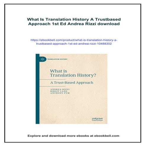 What Is Translation History A Trustbased Approach 1st Ed Andrea Rizzi | PDF