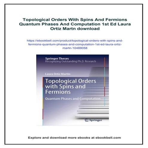 Topological Orders With Spins And Fermions Quantum Phases And Computation 1st Ed Laura Ortiz ...