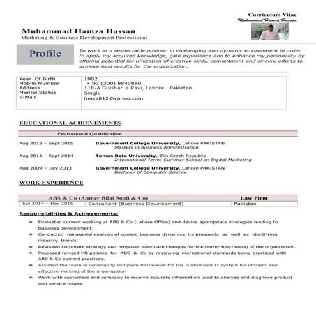 M Hamza Hasan CV | PDF