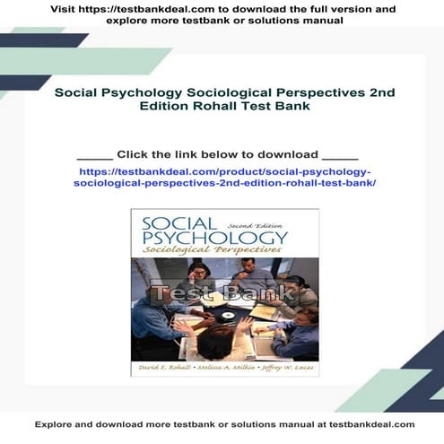 Social Psychology Sociological Perspectives 2nd Edition Rohall Test ...