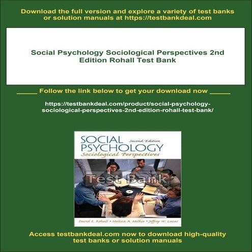 Social Psychology Sociological Perspectives 2nd Edition Rohall Test ...