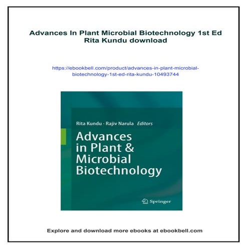 Advances In Plant Microbial Biotechnology 1st Ed Rita Kundu | PDF
