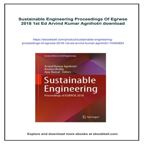 Sustainable Engineering Proceedings Of Egrwse 2018 1st Ed Arvind Kumar Agnihotri | PDF