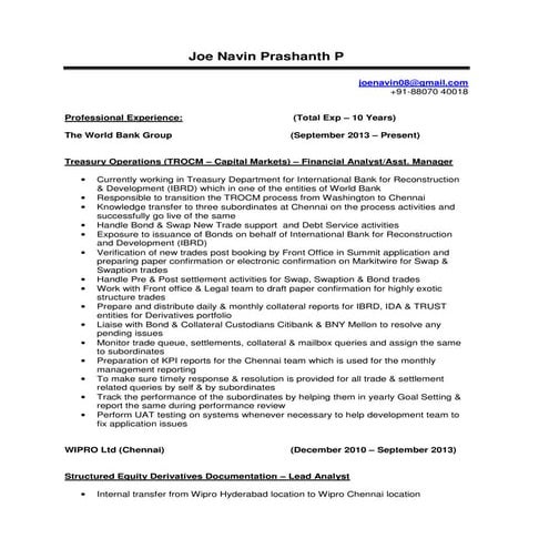 Joe Navin Prashanth - Resume | PDF