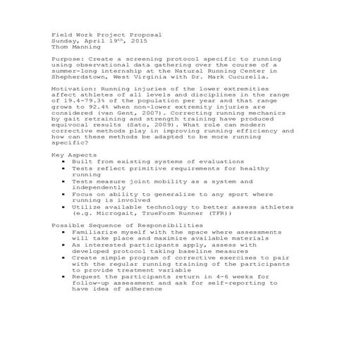 Field Work Project Proposal | DOCX | Running and Jogging | Fitness and ...