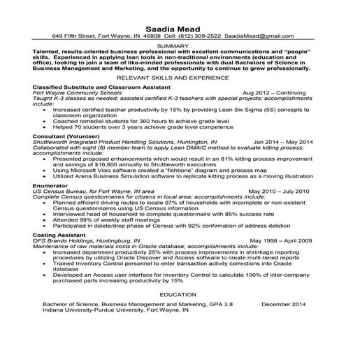 lean six sigma resume 2015 | PDF | Business | Business and Finance