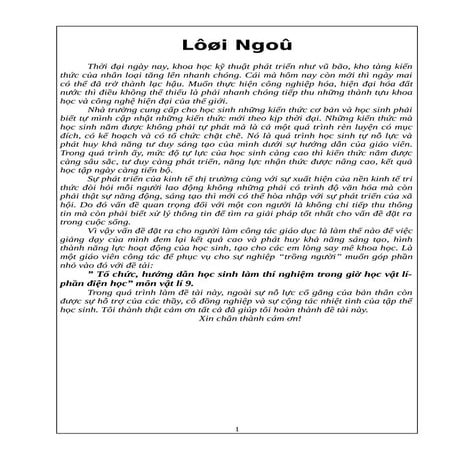 SKKN Tổ chức, hướng dẫn học sinh làm thí nghiệm trong giờ học vật lí- phần điện học” môn vật lí ...