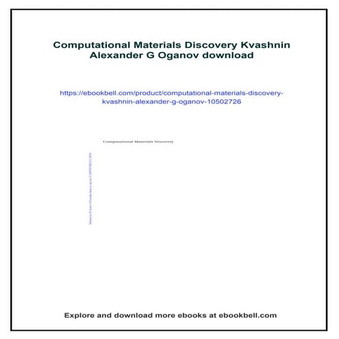 Computational Materials Discovery Kvashnin Alexander G Oganov | PDF