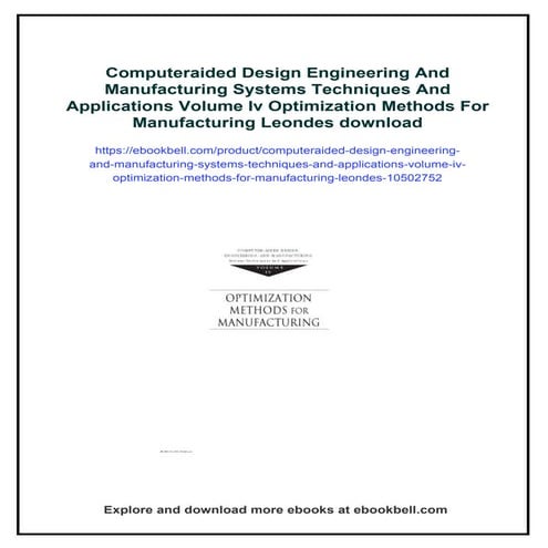 Computeraided Design Engineering And Manufacturing Systems Techniques And Applications Volume Iv ...