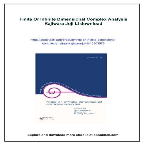 Finite Or Infinite Dimensional Complex Analysis Kajiwara Joji Li | PDF