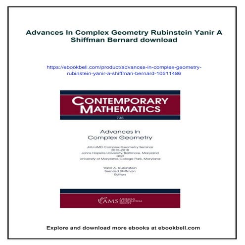 Advances In Complex Geometry Rubinstein Yanir A Shiffman Bernard | PDF