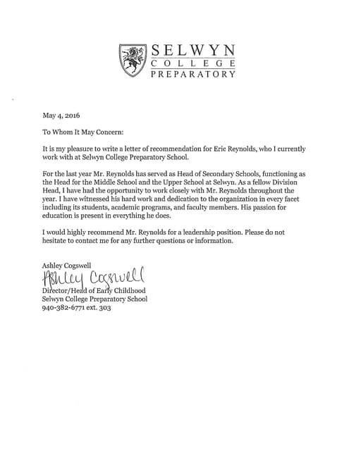 ER Letter of Rec + Signature | PDF