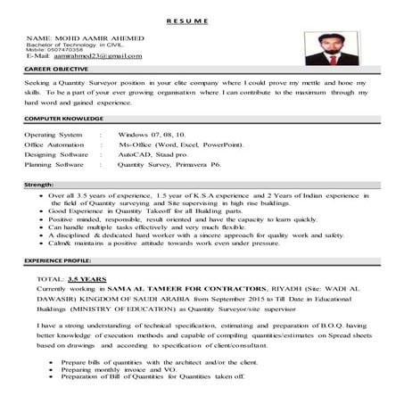 Quantity Surveyor Resume Examples & Writing Guide for 2025 | PDF