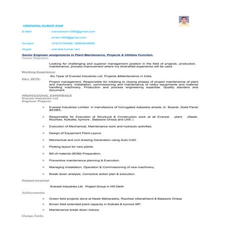 My Resume Virendra Kumar Ram 24.3.15