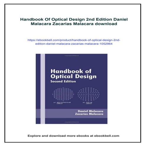 Handbook Of Optical Design 2nd Edition Daniel Malacara Zacarias Malacara | PDF