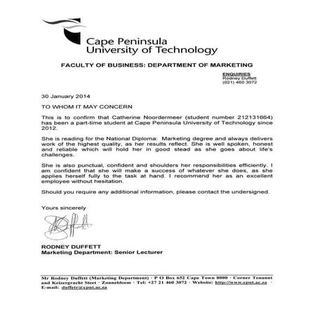 Reference Letter - R Duffet (CPUT) | PDF