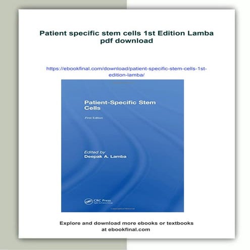 Patient specific stem cells 1st Edition Lamba | PDF