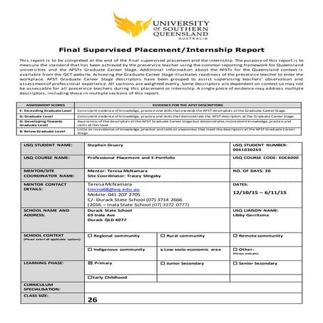 2015 Final Supervised Placement_Internship Report_Steve semsester 2 | DOCX