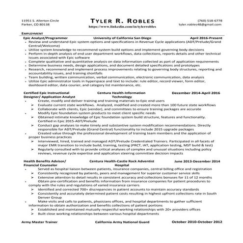 Tyler Robles Resume August 2016 | DOC | Healthcare Industry | Industries