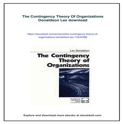 The Contingency Theory Of Organizations Donaldson Lex | PDF