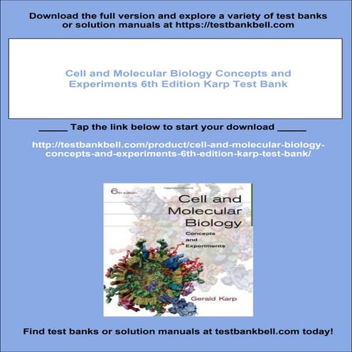Cell and Molecular Biology Concepts and Experiments 6th Edition Karp ...