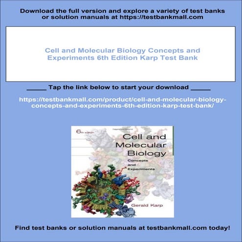 Cell and Molecular Biology Concepts and Experiments 6th Edition Karp ...
