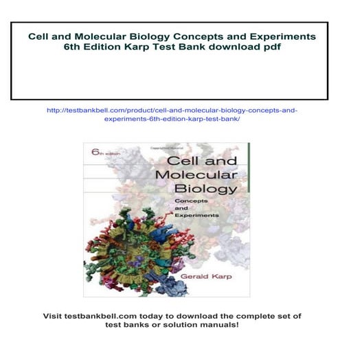 Cell and Molecular Biology Concepts and Experiments 6th Edition Karp ...
