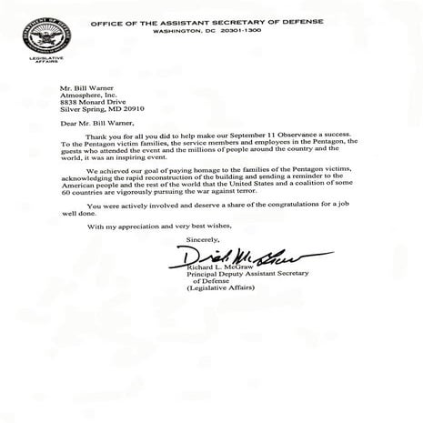 Pentagon 9-11 Anniversary Thank You Letter | PDF